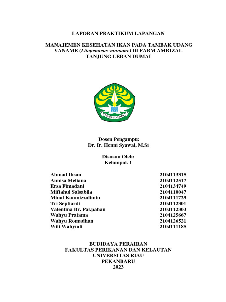 LAPRAK MKI KELOMPOK 1 Tambak Udang Vannamei | PDF | Kesehatan Holistik | Sains & Matematika