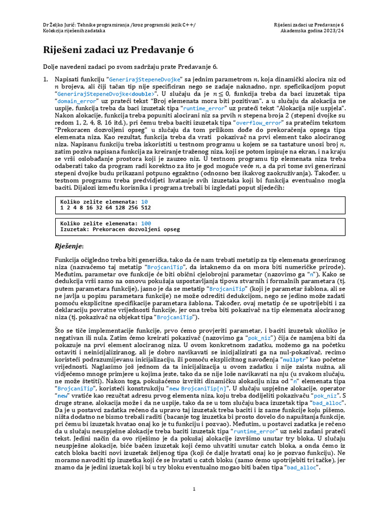 (TP 2023-24) Riješeni Zadaci Uz Predavanje 6 | PDF