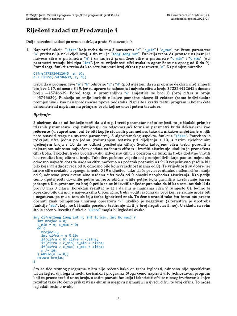 [TP 2023-24] Riješeni Zadaci Uz Predavanje 4 | PDF