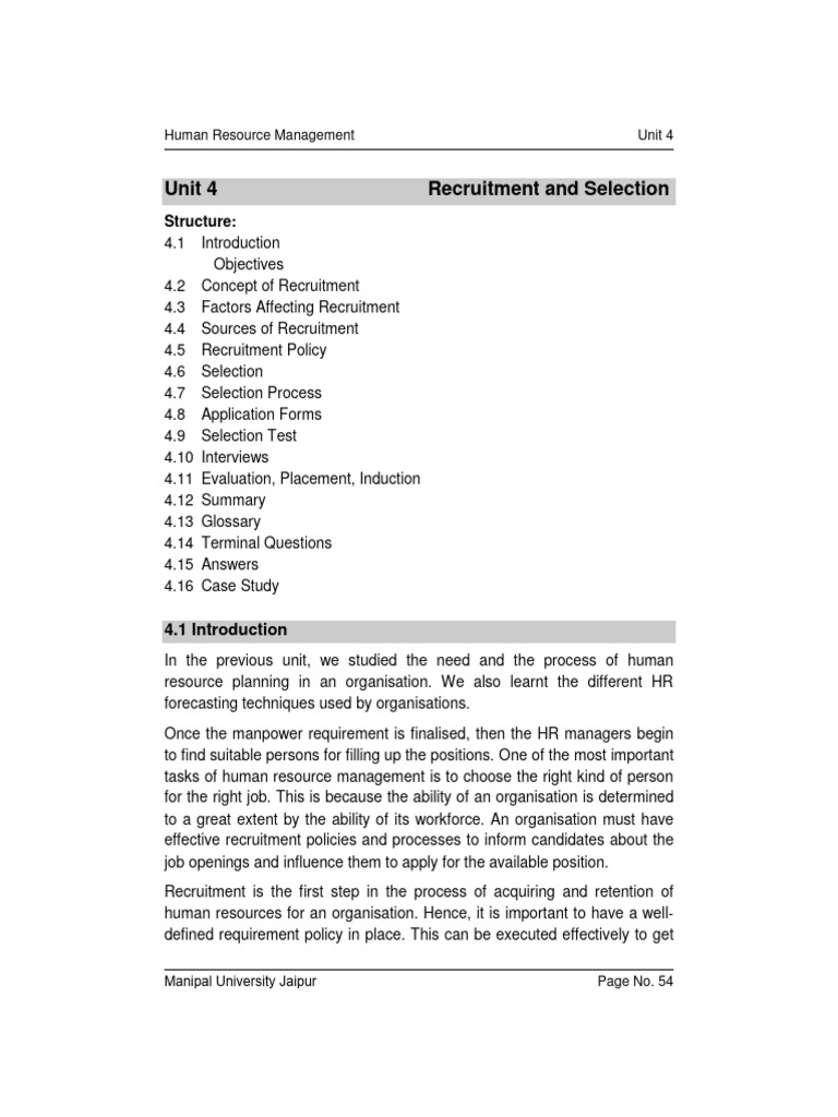 Unit 04 Recruitment And Selection Pdf Recruitment Employment