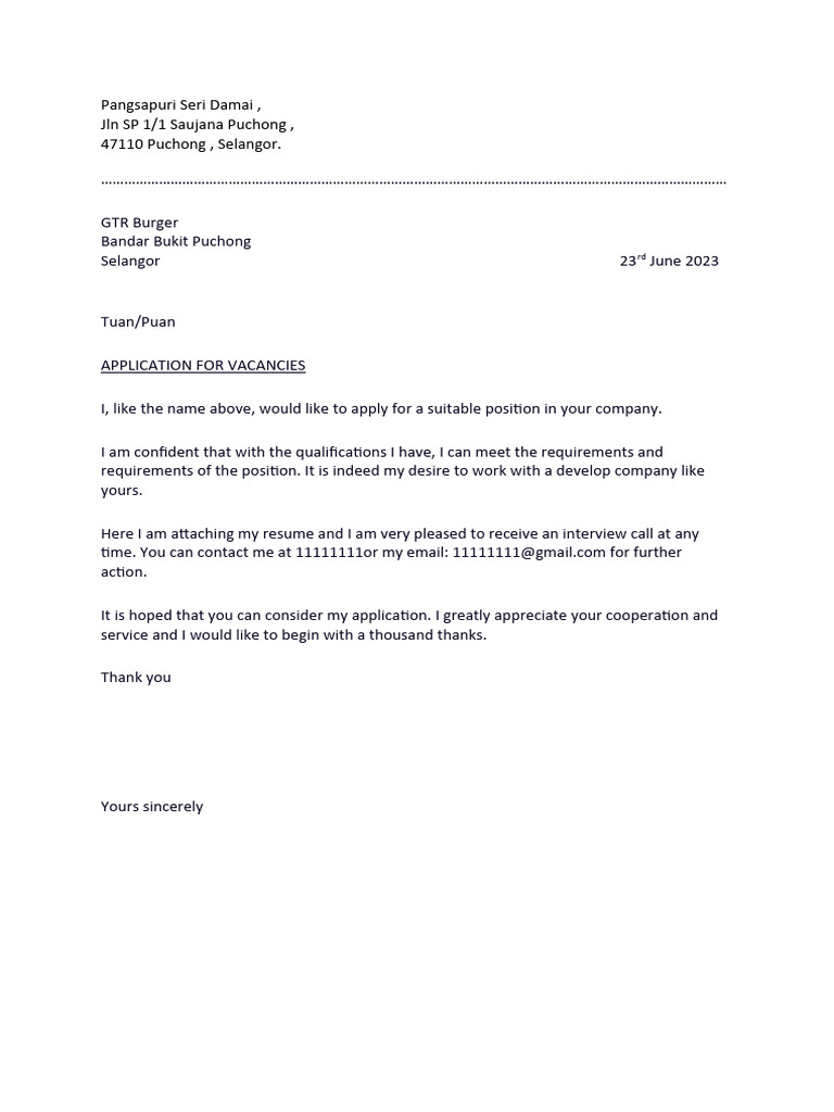 Cover Letter | PDF | Career & Growth