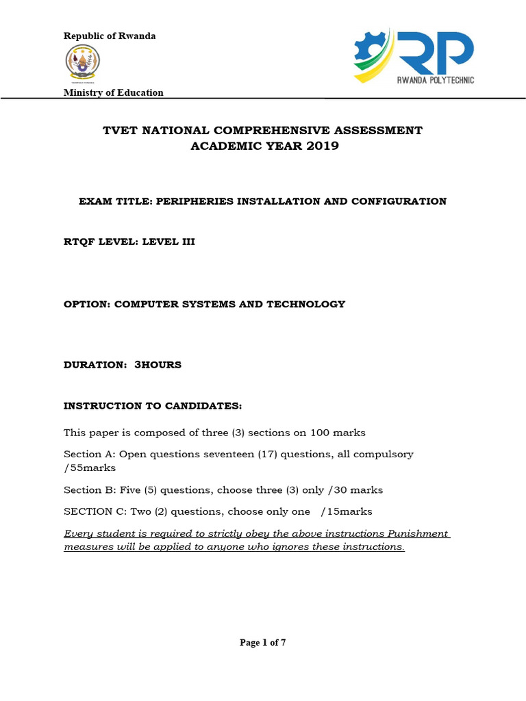 Peripheral installation and configuration_Level 3TVET - Nat. Comprehensive Assessment - October ...