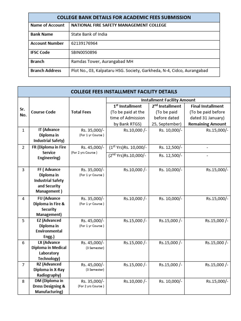 Fire Safety Fees and Installment Details | PDF