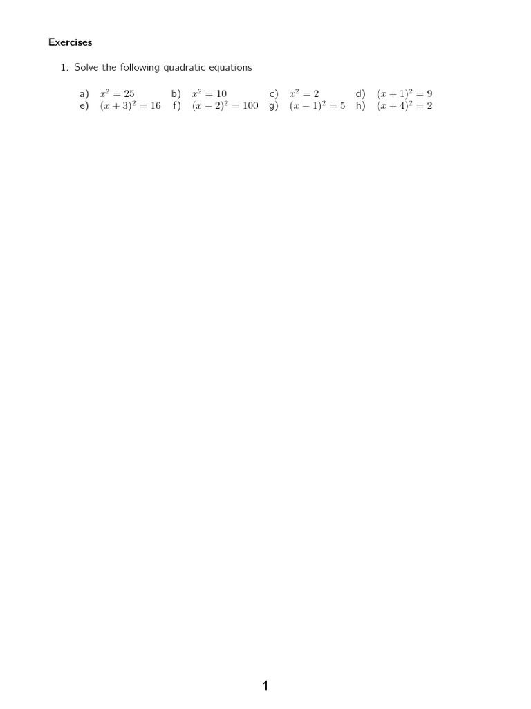 Completing The Square Exercises | PDF | Equations | Mathematical Concepts