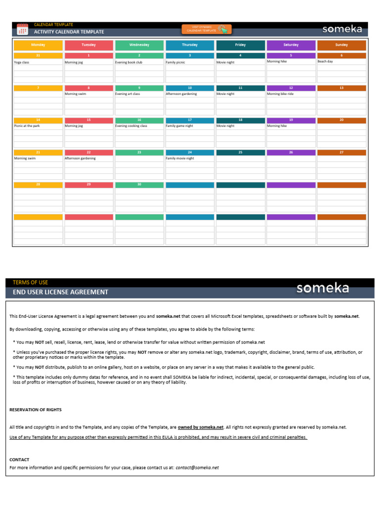 Activity Calendar Template Someka Example Excel V1 | PDF | License ...