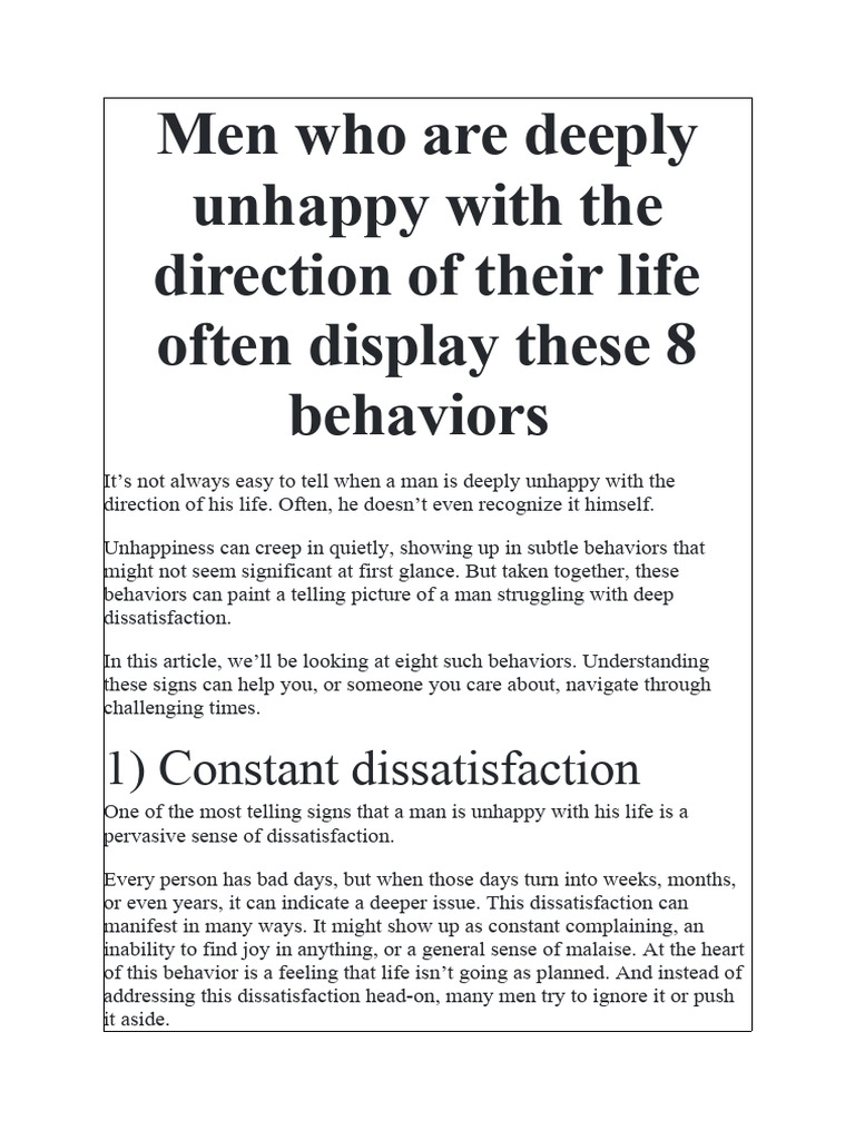 Men Who Are Deeply Unhappy With The Direction of Their Life Often ...