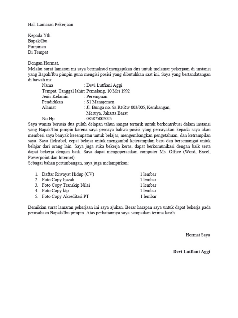 CV Lamaran Kerja Devi | PDF