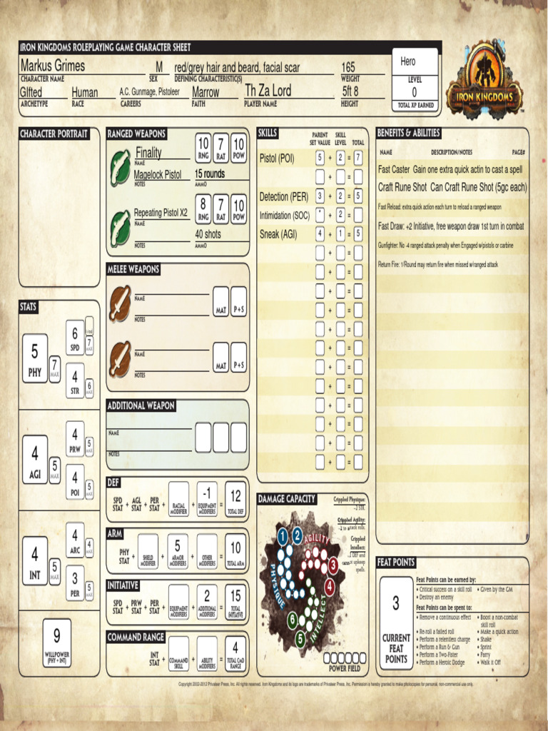 Markus Grimes Human Pistol Mage | PDF | Role Playing Games | Role ...