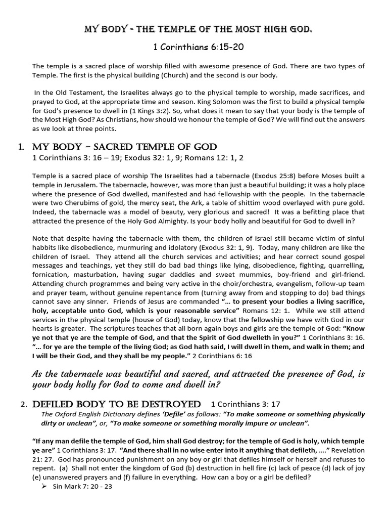 My Body - The Temple of The Most High God | PDF | Tabernacle | Temple ...