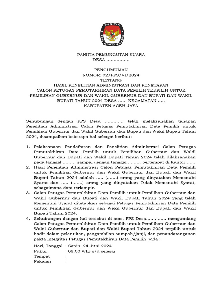 Pengumuman Hasil Administrasi Pantarlih | PDF