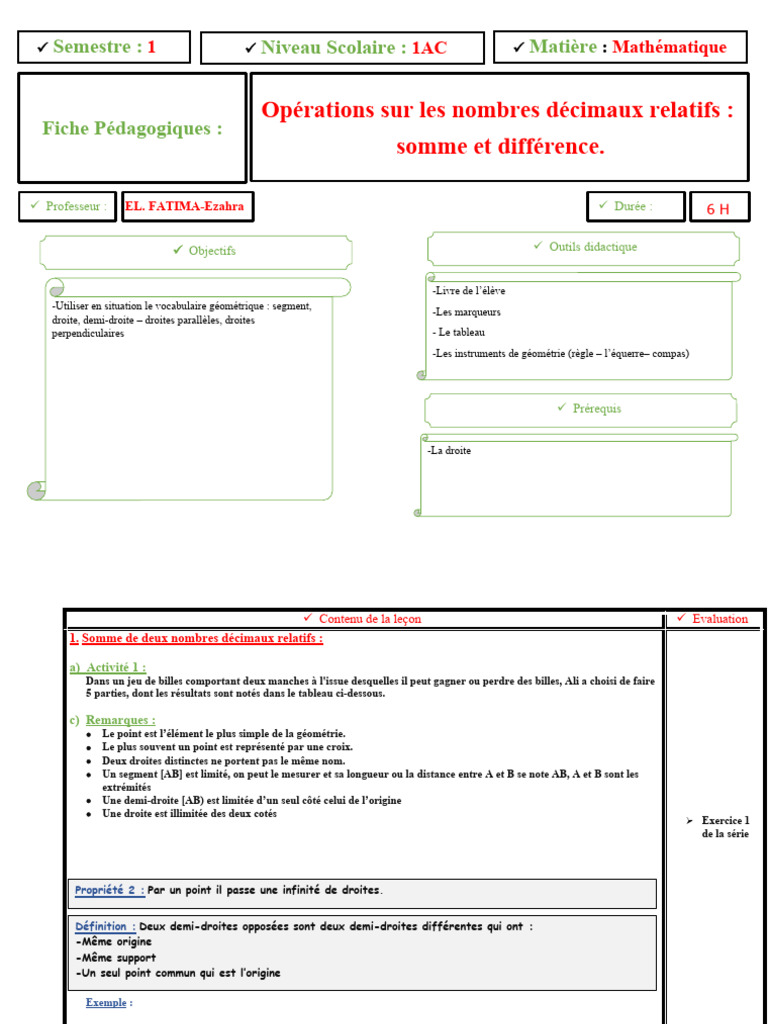 Opérations sur les Nombres Décimaux Relatifs | PDF | Droite ...