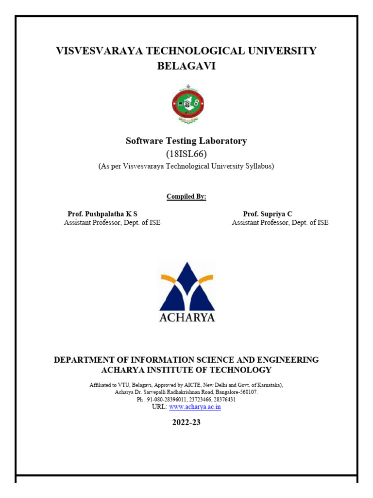 18isl66 Software Testing Laboratory Lab Manual Pdf Computer Science Computing
