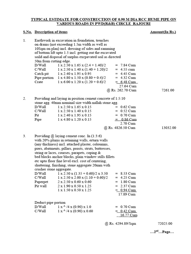 0.90m Dia RCC Typical Estimate | PDF | Structural Engineering | Civil Engineering