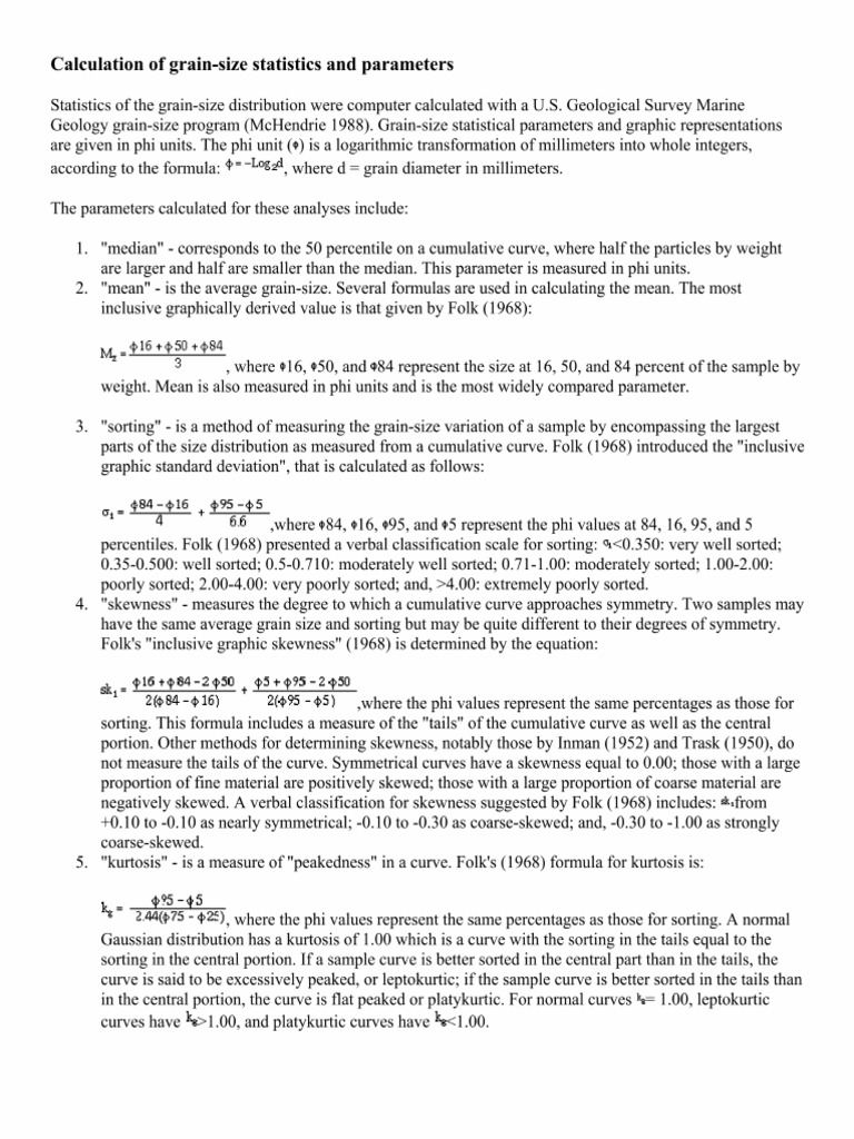 Calculation of grain-size statistics and parameters | PDF