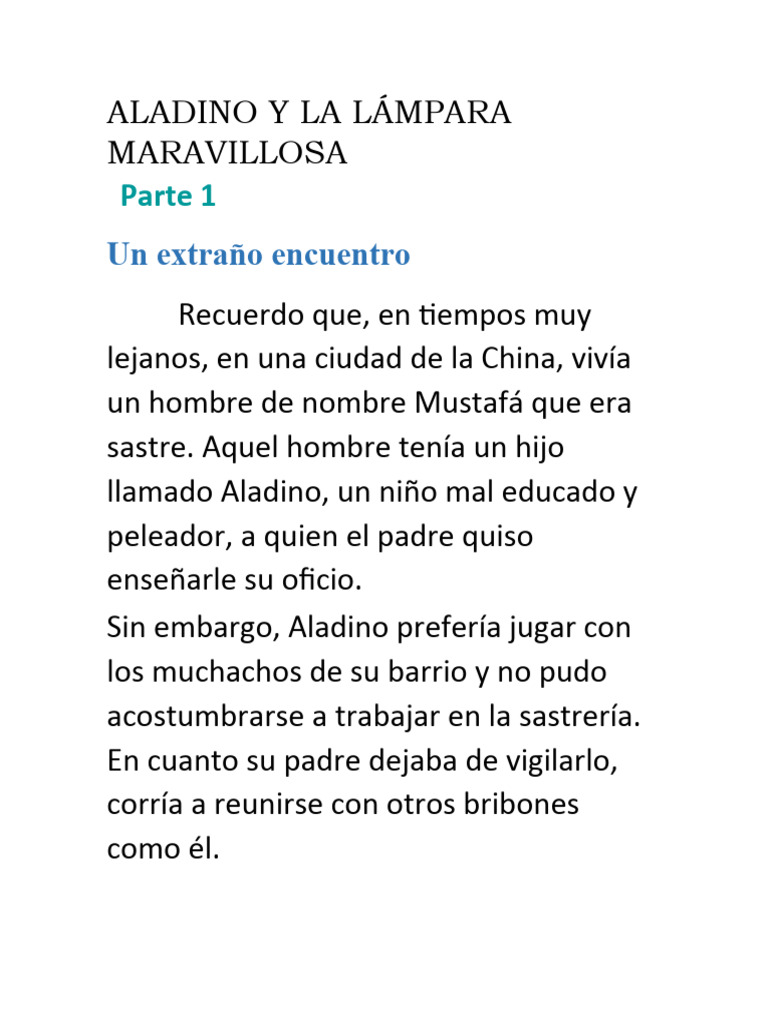 Aladino y La Lámpara Maravillosa. Samuel | PDF