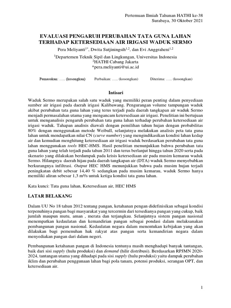 Evaluasi Pengaruh Perubahan Tata Guna Lahan Terhadap Ketersediaan Air Irigasi Waduk Sermo | PDF