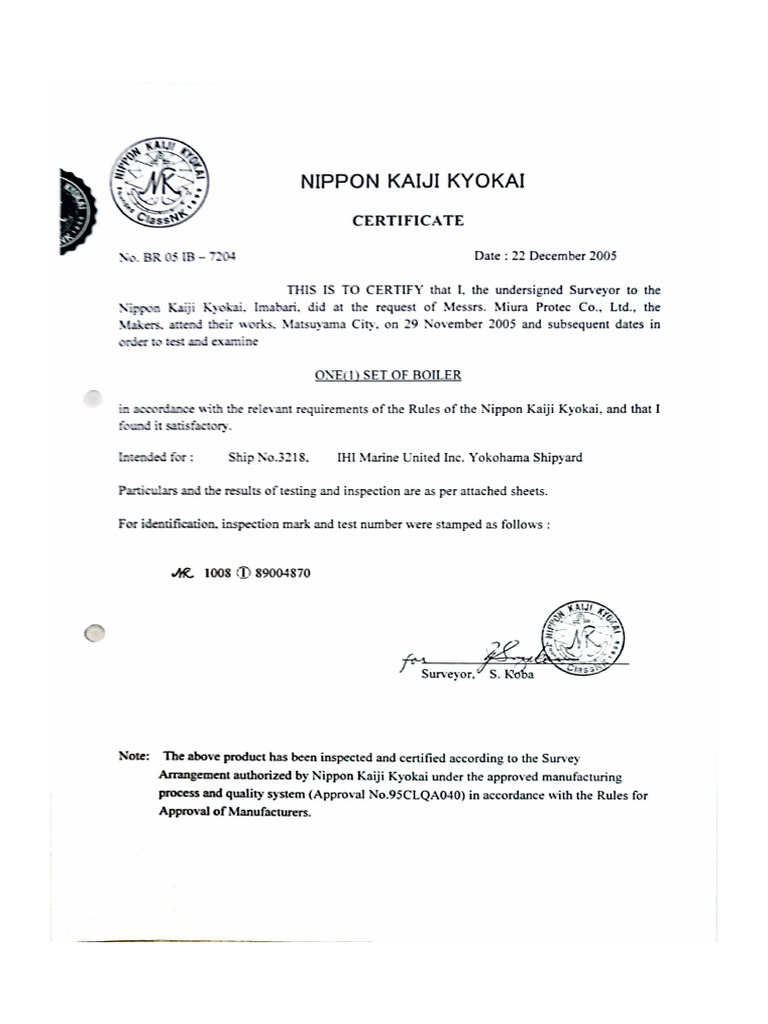 Cert - of Aux - Boiler-Mv Ficus | PDF