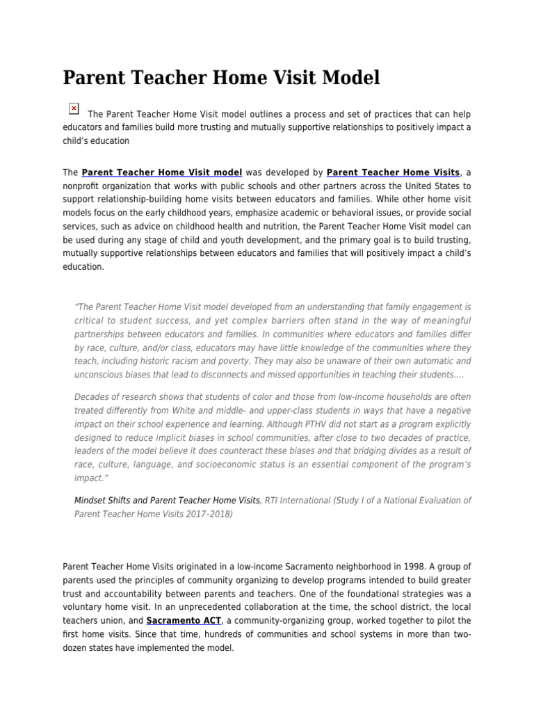 Parent Teacher Home Visit Model | PDF | Teachers | Bias