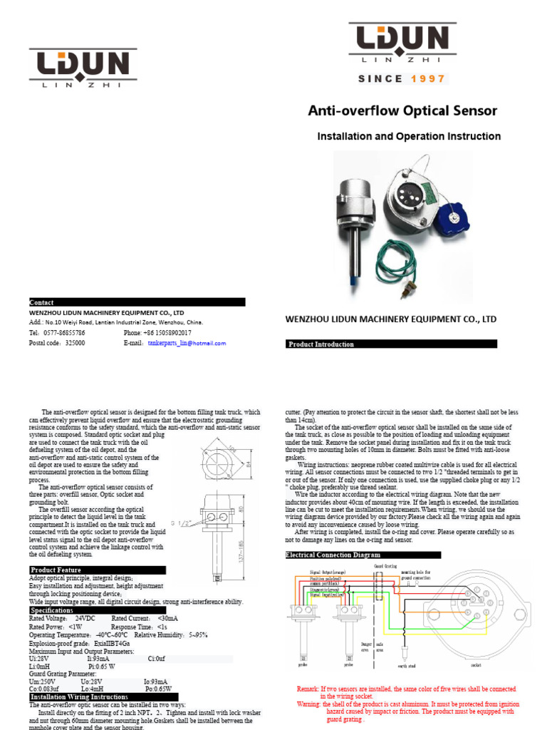 LD Optic Sensor Installation and Operation Instruction 17699366 | PDF ...