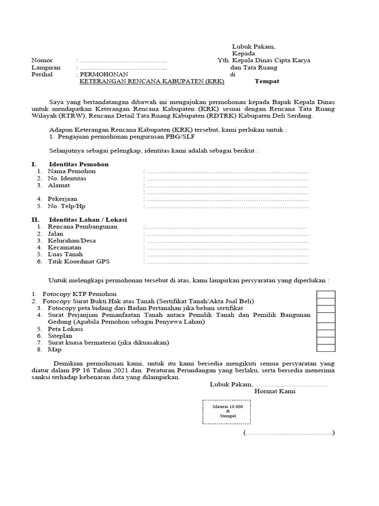 Formulir Permohonan KRK | PDF