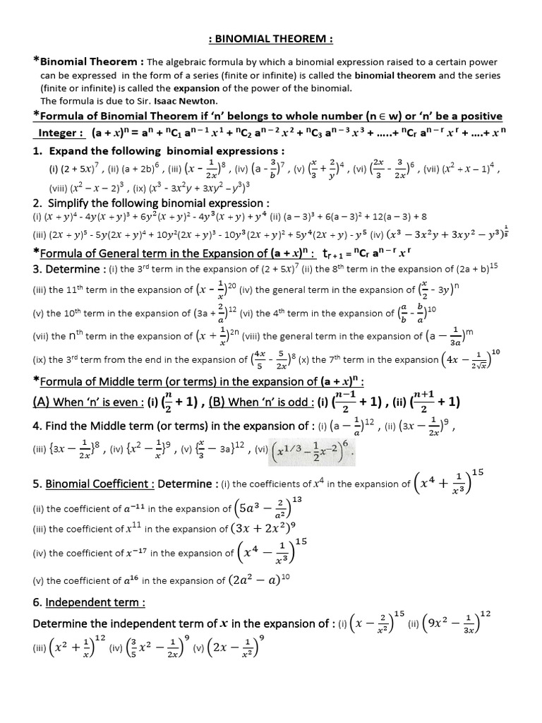 Binomial Theorem | PDF | Integer | Discrete Mathematics Binomial Theorem | PDF | Integer | Discrete Mathematics
