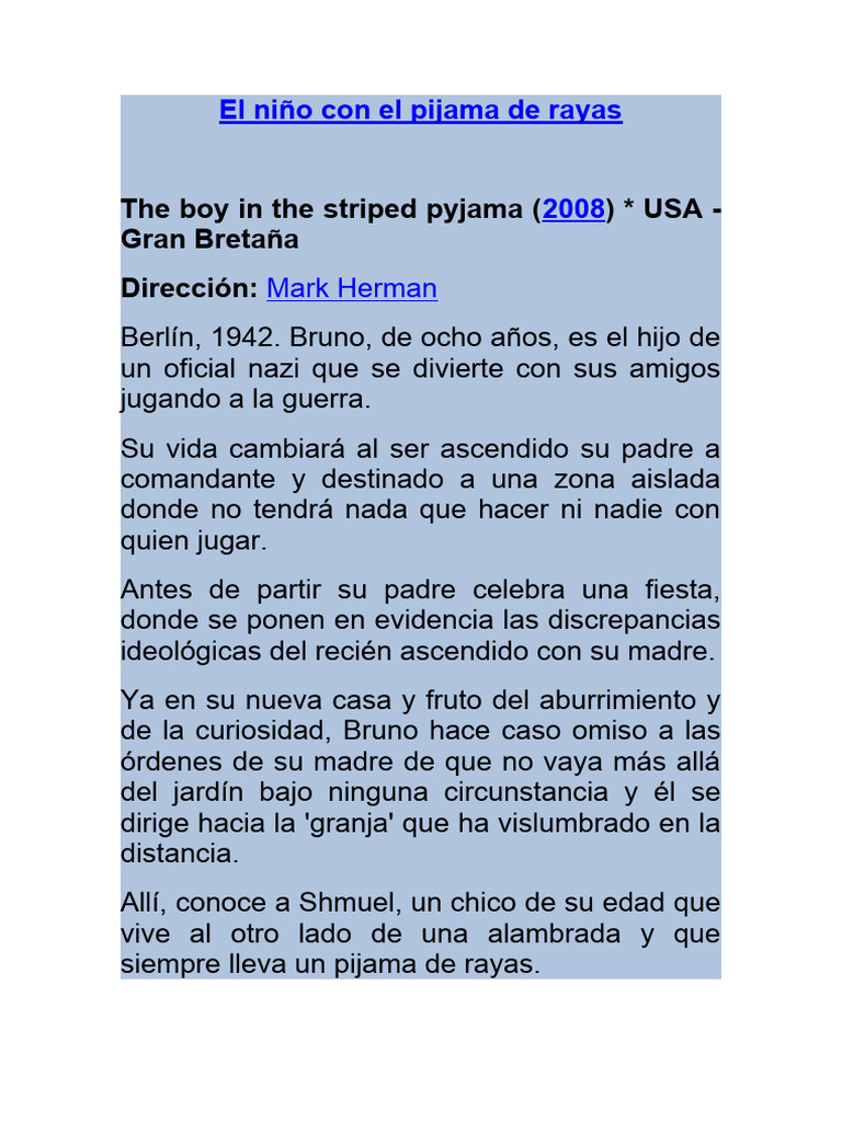 El niño con el pijama de rayas | PDF