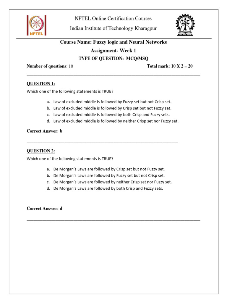 Assignment-1 With Solution | PDF | Fuzzy Logic | Mathematics Of Computing