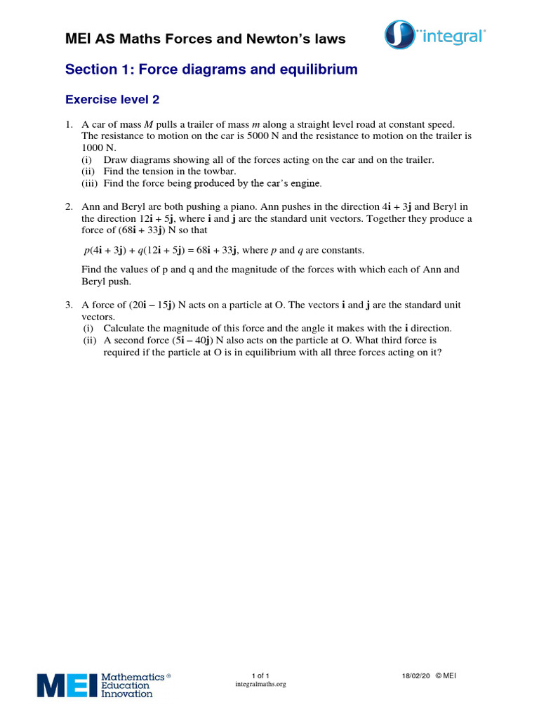 AS Maths: Forces & Newton's Laws Exercises | PDF