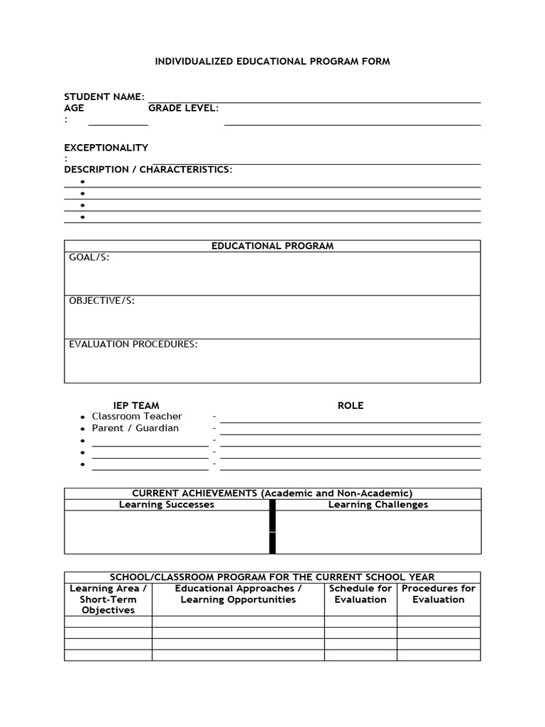 Individualized Educational Program Form | PDF