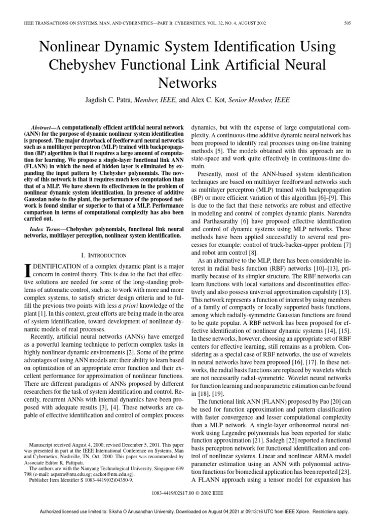 13 Nonlinear Dynamic System Identification Using Chebyshev Functional Link Artificial Neural