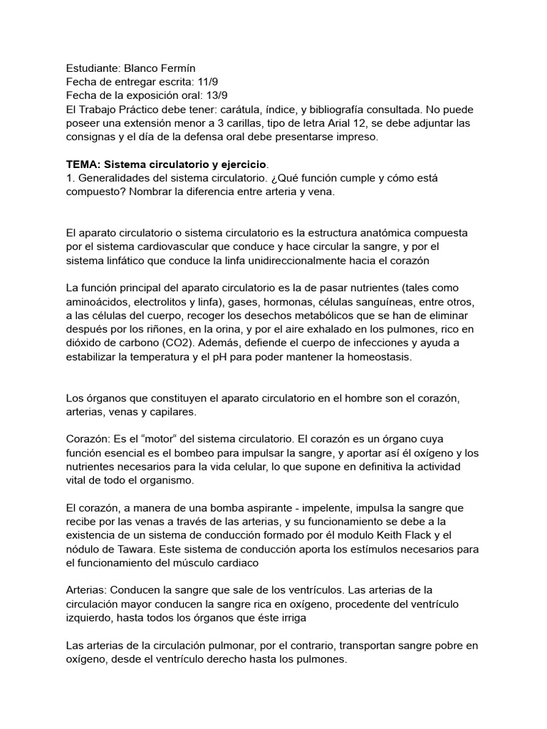 Sistema Circulatorio Pdf Corazón Vena