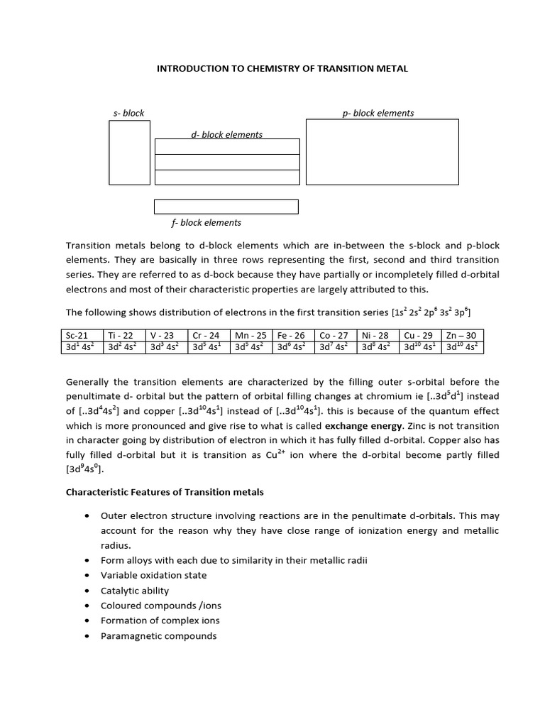 chem 121 note 5 INTRODUCTION TO CHEMISTRY OF TRANSITION METAL | PDF | Transition Metals ...