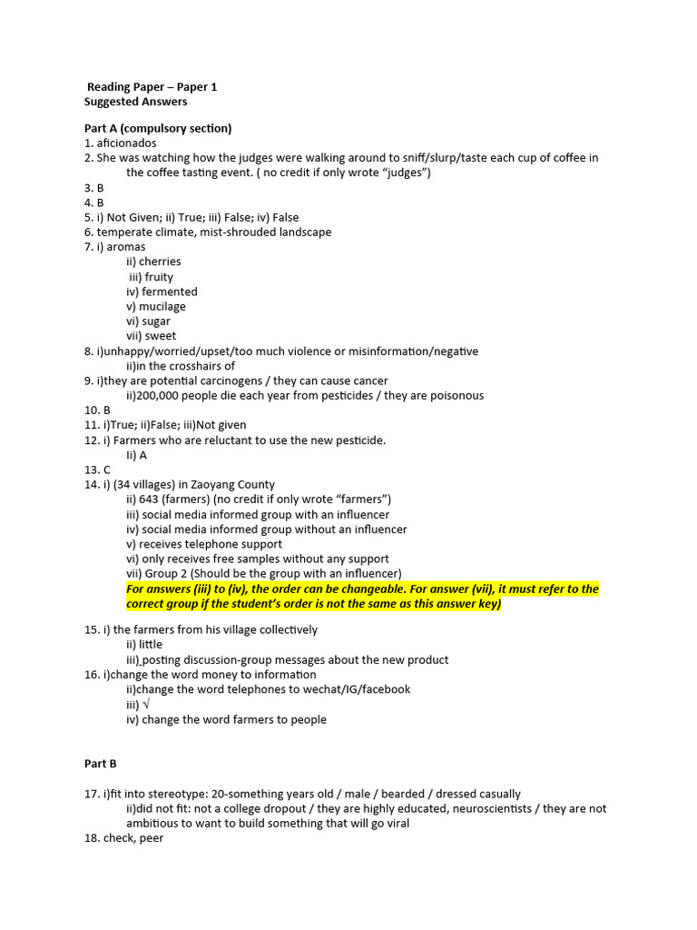 DSE Reading Paper Answers | PDF | Psychology | Human Communication