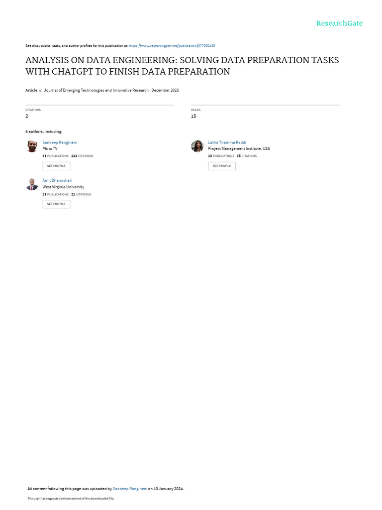 Analysis On Data Engineering - Solving Data Preparation Tasks With Chatgpt To Finish Data ...