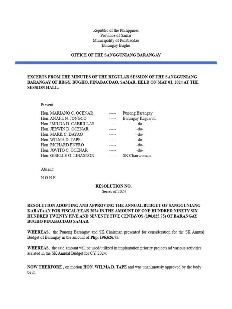 Adopting Budget of SK Resolution | PDF | Government