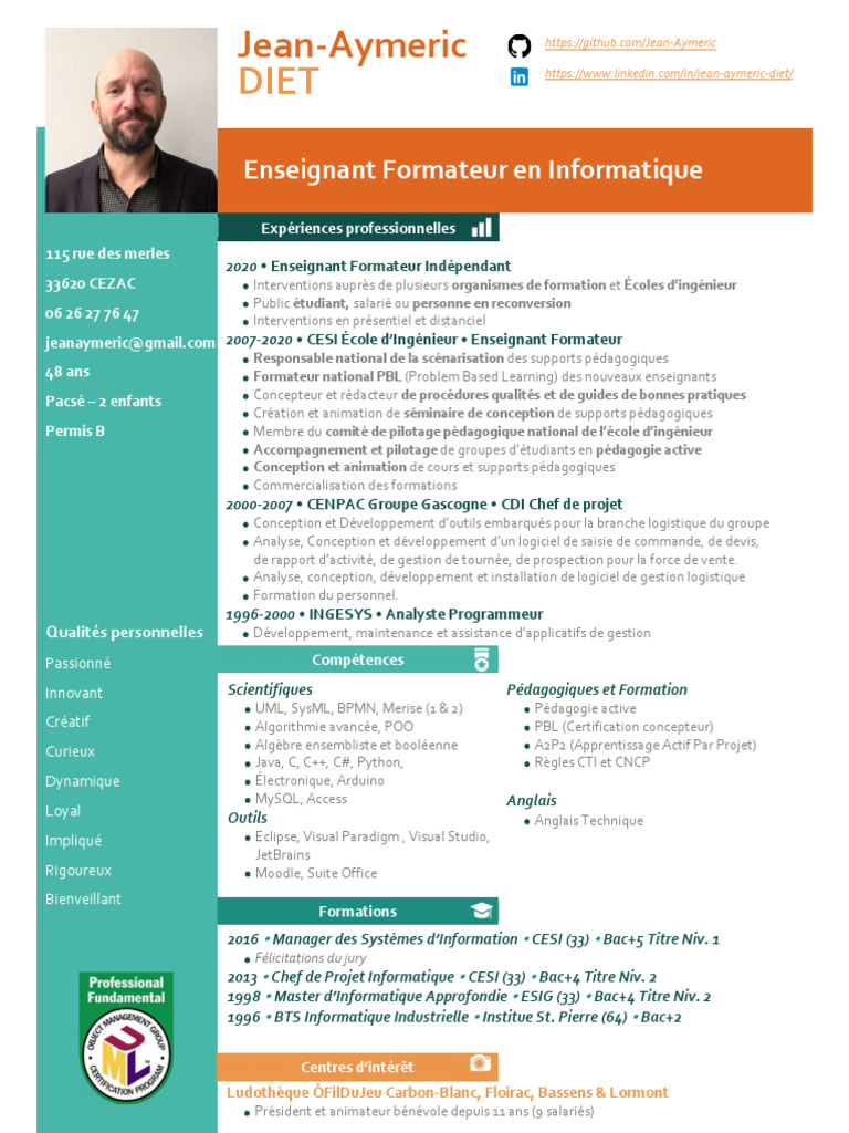 CV Jean-Aymeric DIET | PDF | Informatique | Génie logiciel
