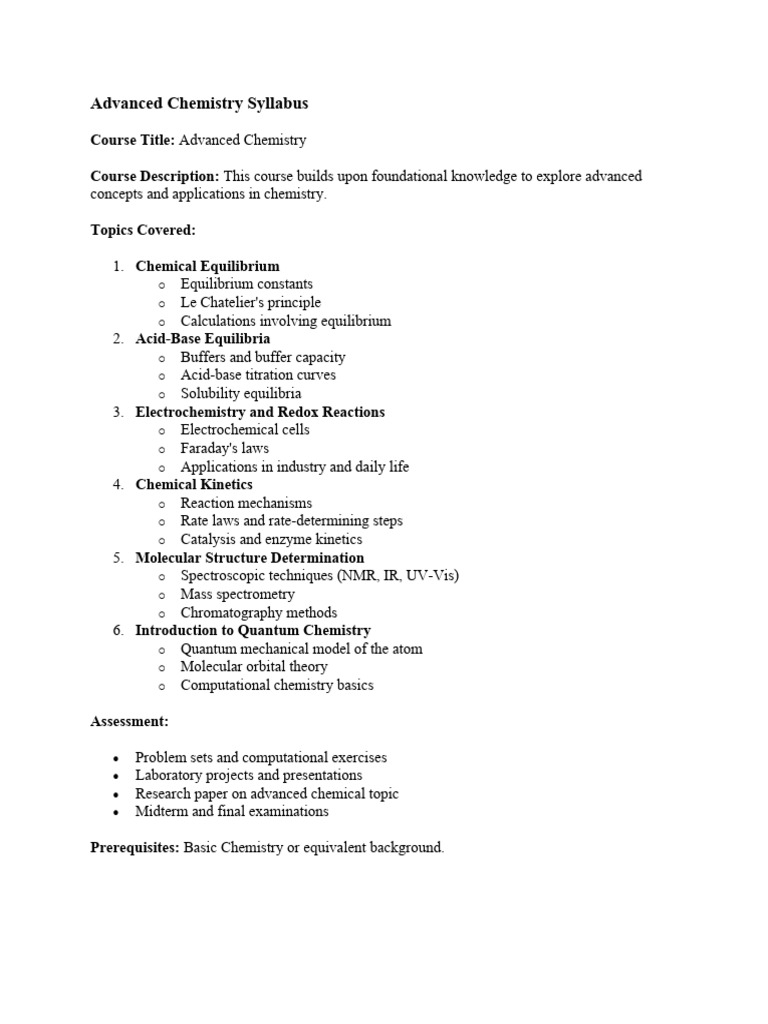 Advanced Chemistry Syllabus | PDF | Self-Improvement | Science ...