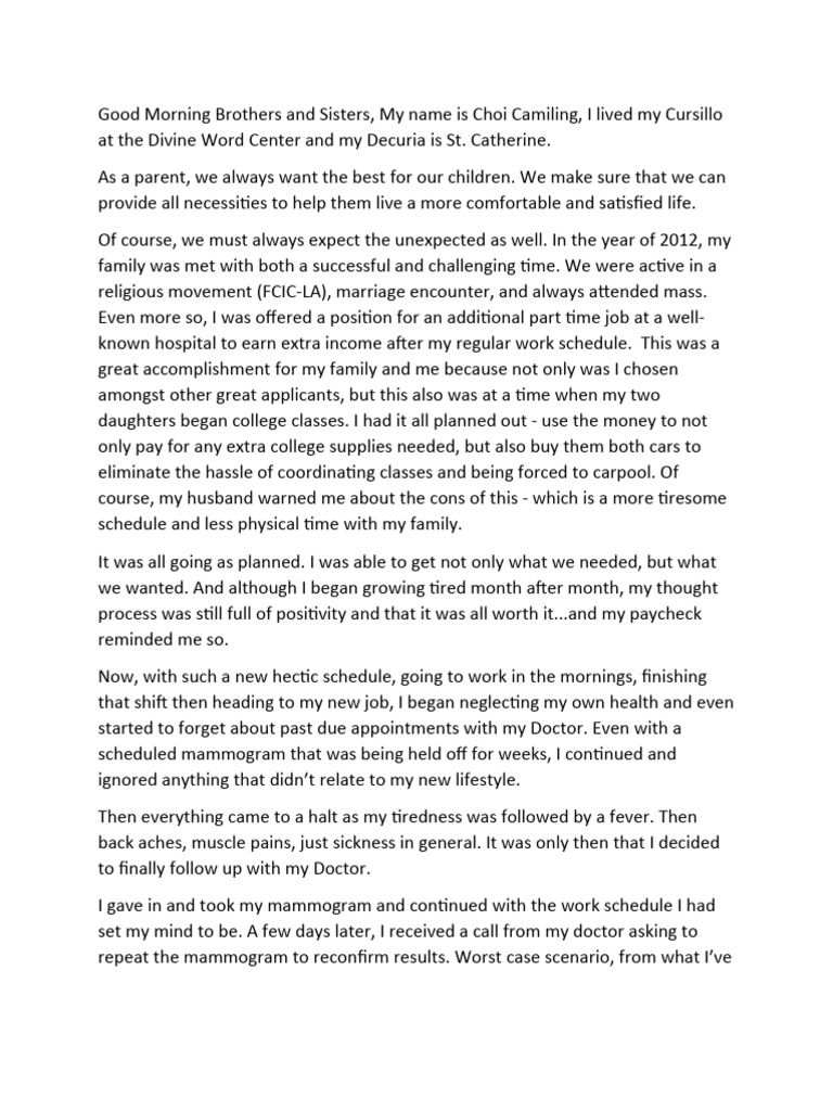 Choi Camiling Lay Witness Talk | PDF | Prayer | Faith