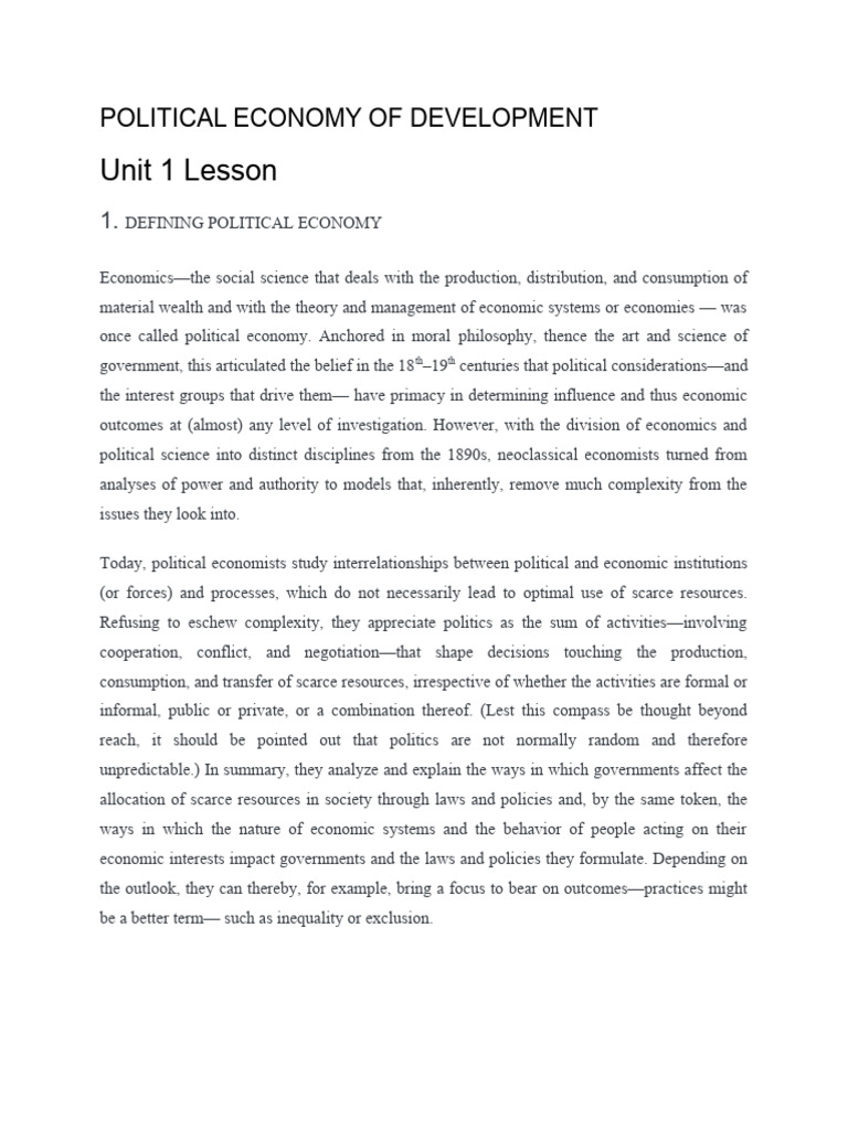 Political Economy of Development | PDF | Money | Theory