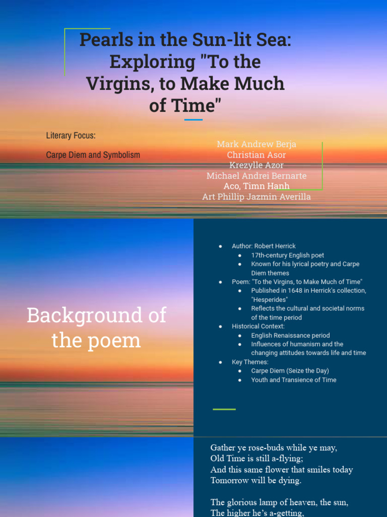 Pearls in The Sun-Lit Sea To The Virgins To Make Much of Time | PDF ...