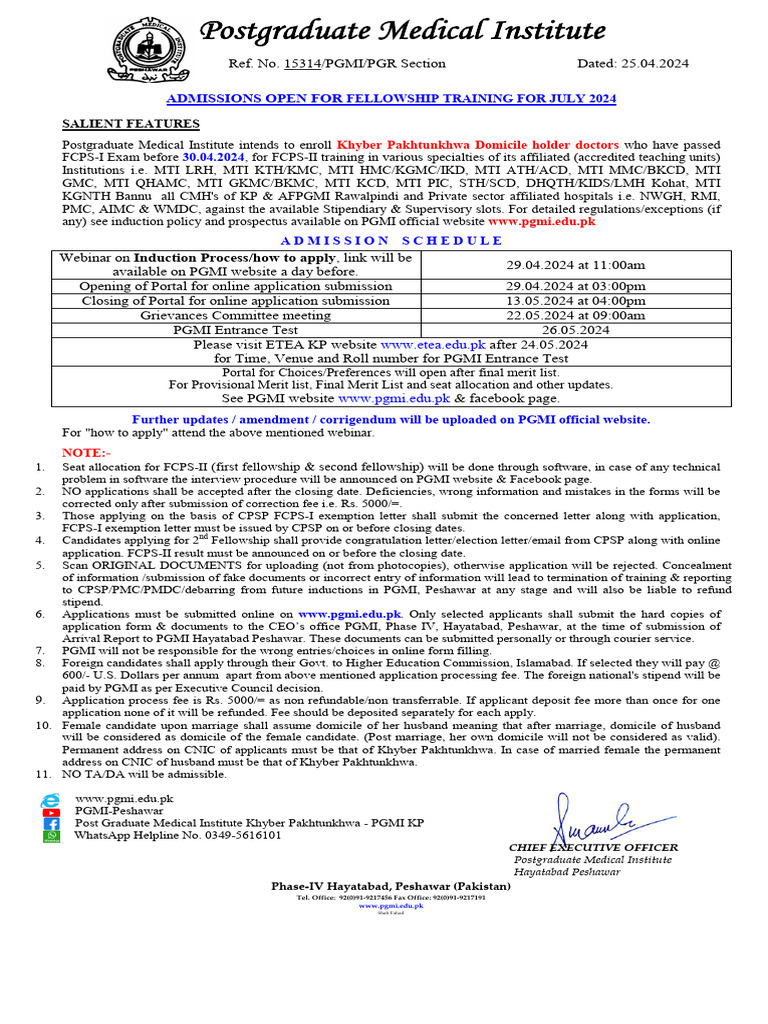 Advertistment For FCPS II Session July 2024 | PDF | Business | Finance ...