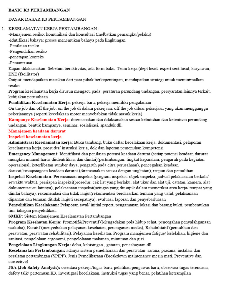 Basic K3 Pertambangan. | PDF