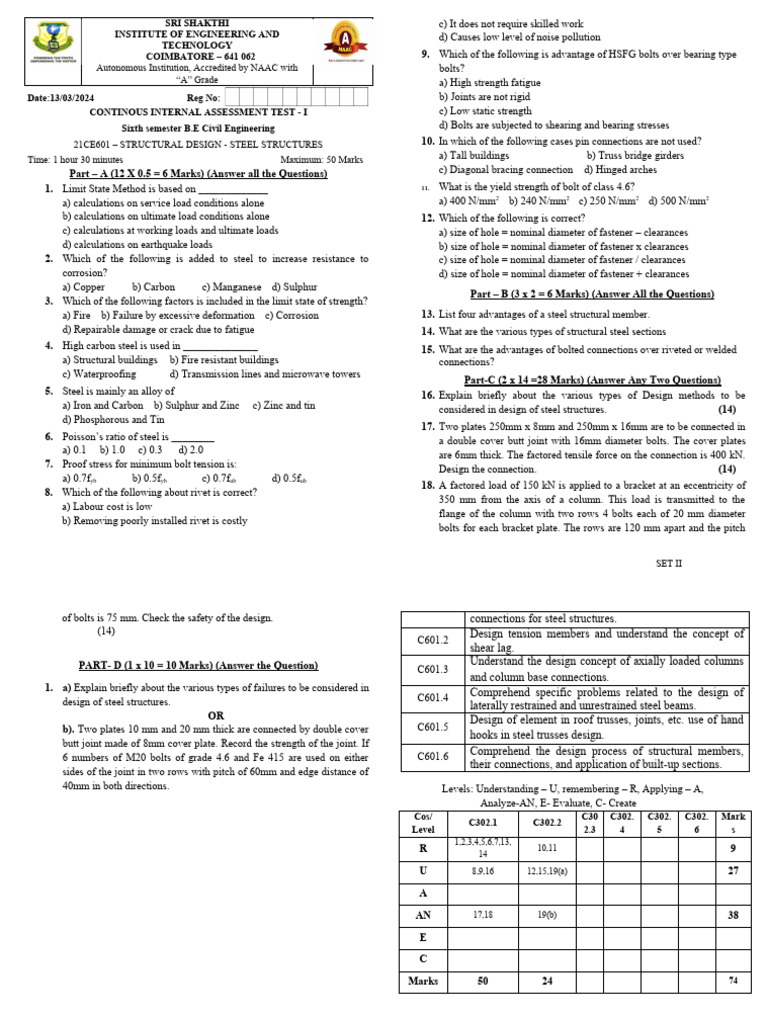 DSS IAT - 1 Set 2 | PDF | Strength Of Materials | Steel