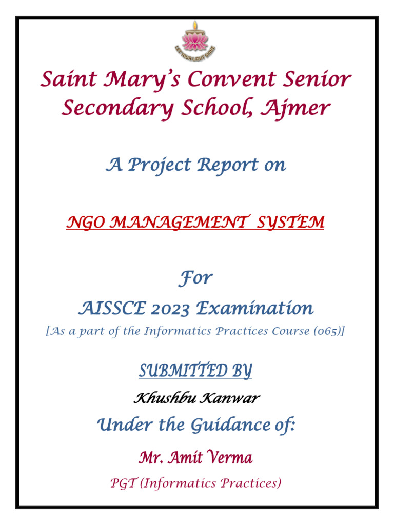 Saint Mary's Convent Senior Secondary School, Ajmer: A Project Report ...