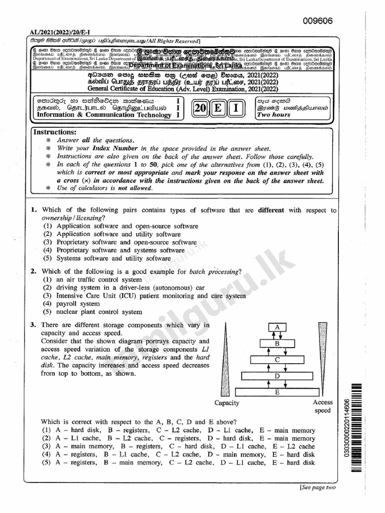 2021 AL ICT Past Paper - English Medium | PDF