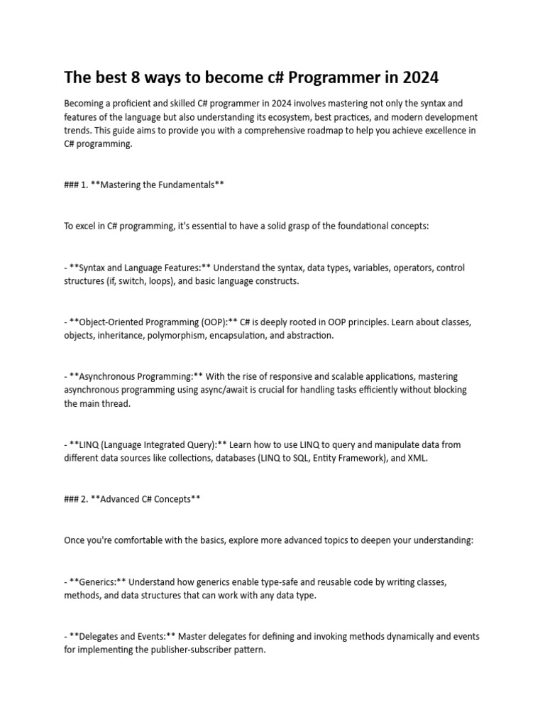 The Best 8 Ways to Become CSharp Programmer in 2024 | Download Free PDF ... The Best 8 Ways to Become CSharp Programmer in 2024 | Download Free PDF ...
