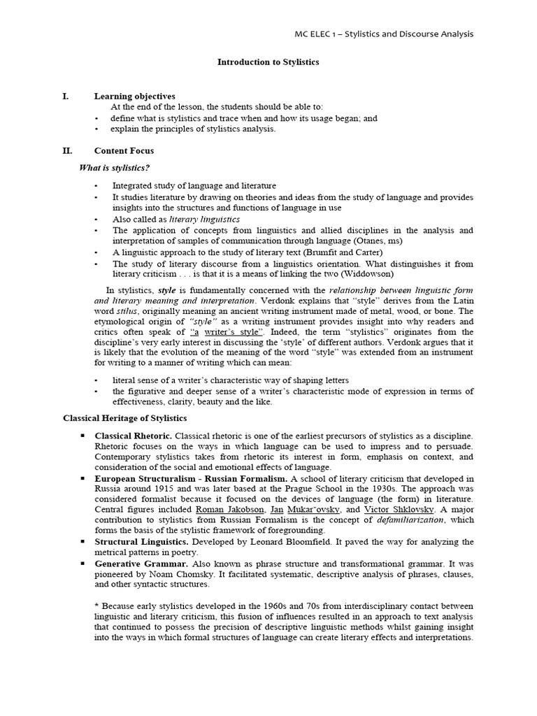 LC-1. Introduction-to-Stylistics-1 | PDF | Linguistics | Human ...