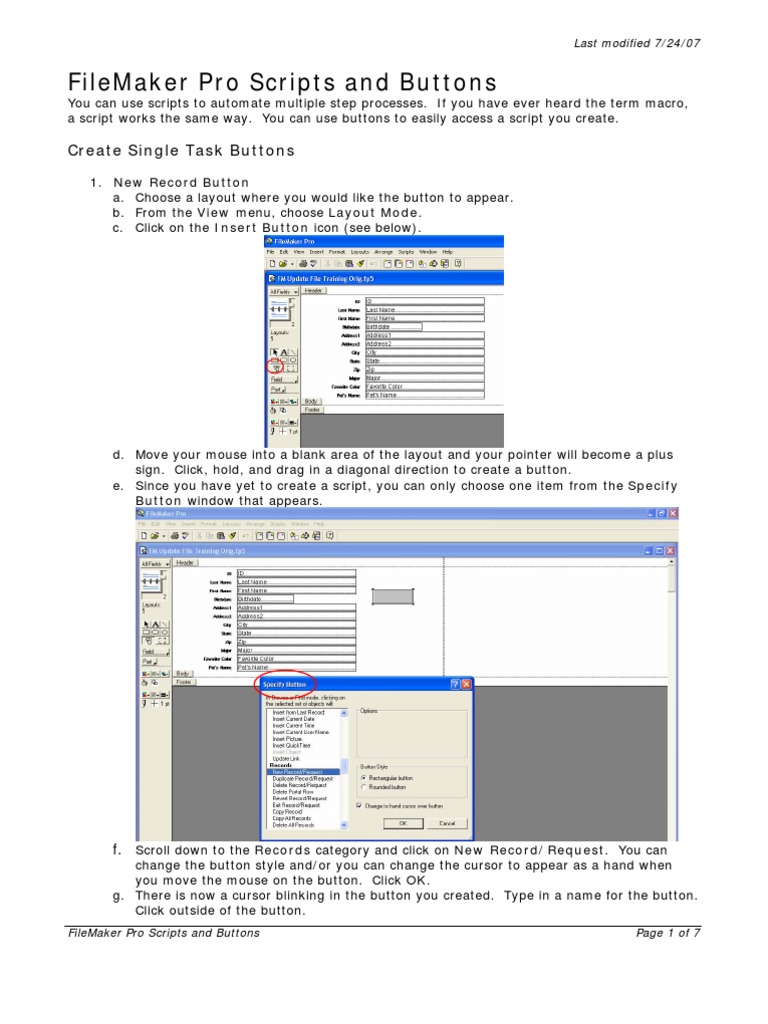 Filemaker Pro Scripts and Buttons: Create Single Task Buttons | PDF | Menu (Computing) | Button ...