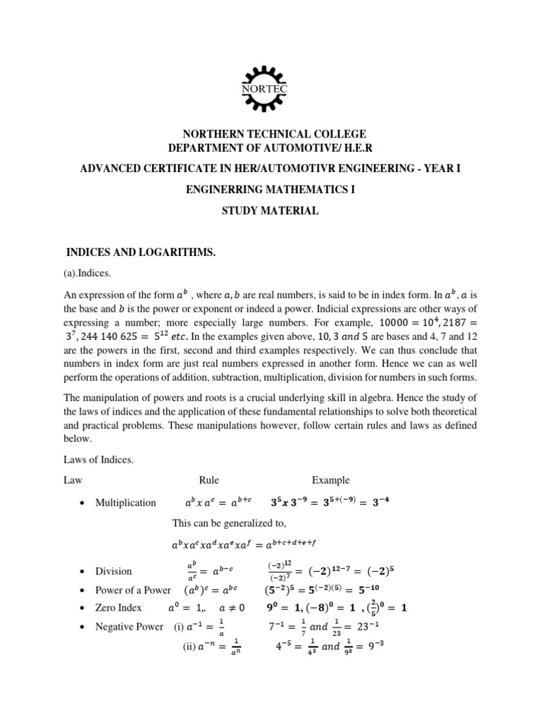 INDICES AND LOGS | Download Free PDF | Logarithm | Exponentiation