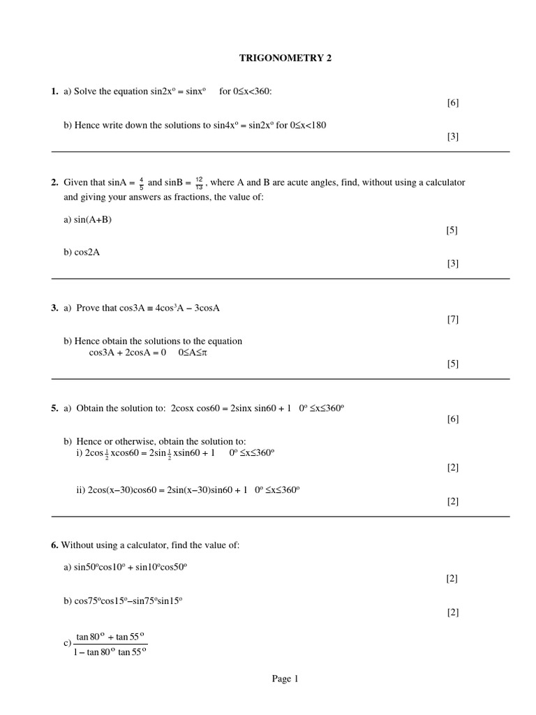 Questions - Trigonometry 2 | PDF | Mathematics | Elementary Mathematics